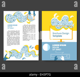 Flyer, leaflet, booklet layout. Editable design template. A4 2-fold brochure with abstract ...