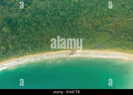 Panama, Kuna Yala, Coastal Indigenous guna village of Ustupu with flag ...