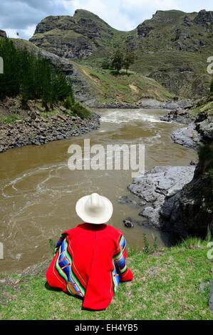 Peru, Cuzco province, qewaschaka (Keshwa Chaca), Inca rope bridge ...