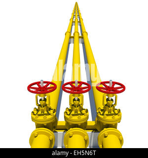 Three yellow pipes with valves Stock Photo - Alamy