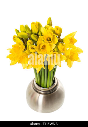 Vase with beautiful narcissus flowers on table in room Stock Photo - Alamy
