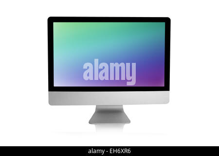 Wide LED computer monitor with the blue screen. Isolated on white ...