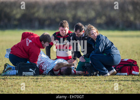 Rugby player injured, requiring ambulance - Dorset - England Stock ...