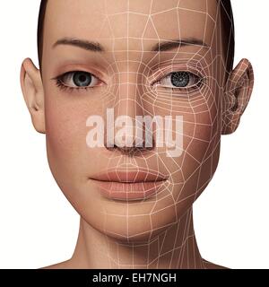 Female Head with biometric facial map Stock Photo - Alamy