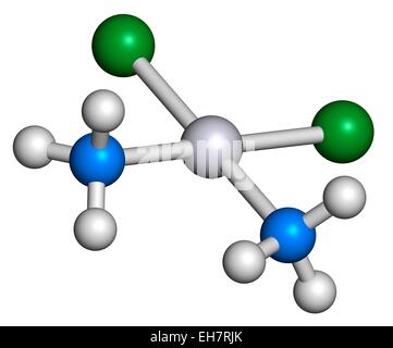 Cisplatin. Molecular model of the cancer drug cisplatin (H6.Cl2.N2.Pt ...
