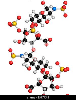 Heparin anticoagulant drug, chemical structure. Atoms are represented ...