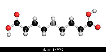 Azelaic acid (nonanedioic acid) molecule. Used in treatment of acne and ...