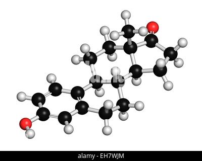 Estrone (oestrone) human estrogen hormone molecule. Stylized skeletal ...
