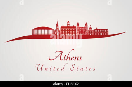 Athens skyline in red and gray background Stock Photo - Alamy