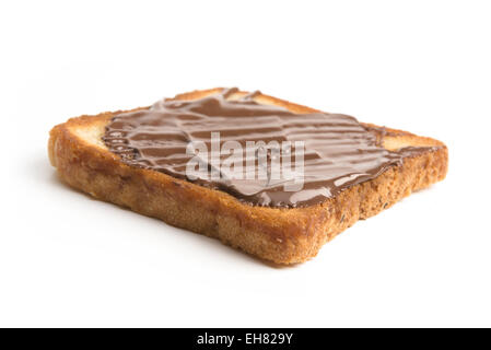 Toasted bread with chocolate paste on white background Stock Photo - Alamy