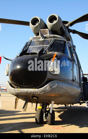 Spanish Air Force Puma Gunship Helicopter displaying machine gun at the ...