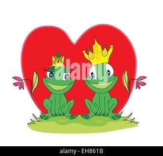 A cute green frog with a gift and heart balloon cartoon character ...