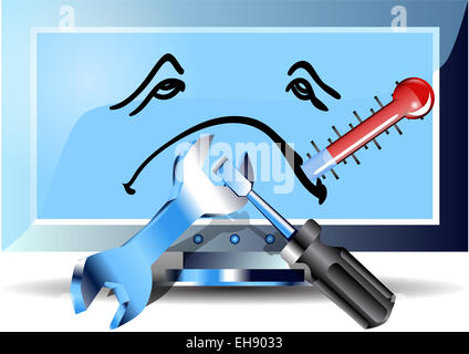 Cartoon illustration of a sick computer with thermometer Stock Photo ...