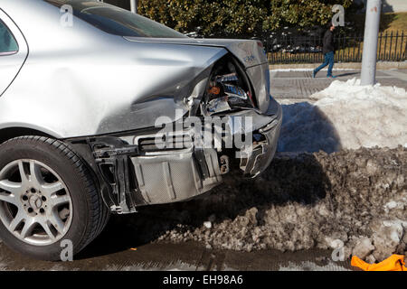 Rear bumper accident damaged car Stock Photo - Alamy