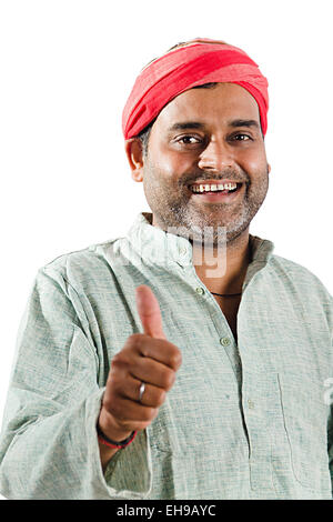 Excited thumb up Indian man in traditional costume kurta dhoti isolated ...