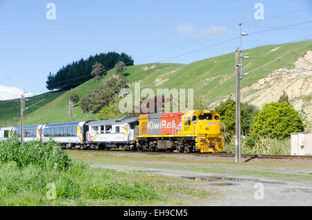 The Northern Explorer train, from Auckland to Wellington, pulling into ...