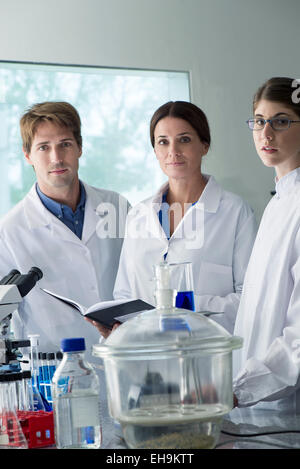 biotechnological laboratory equipment for research. Flasks, bottles and ...