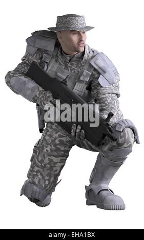 Futuristic Marine Ranger in Urban Camouflage, Aiming Gun Stock Photo ...