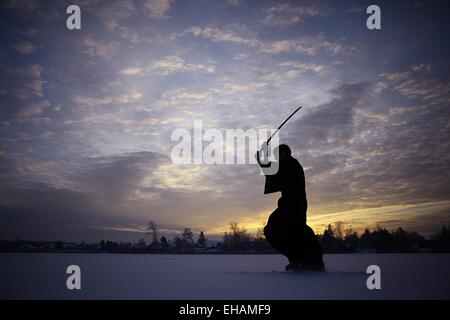 Japanese ninja winter portrait Stock Photo - Alamy