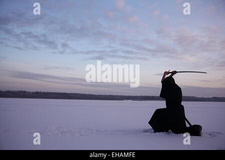 Japanese ninja winter portrait Stock Photo - Alamy