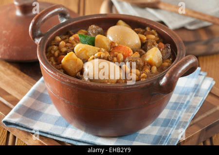 Cholent. Potato, meat, bean and barley stew. Jewish Food Stock Photo ...