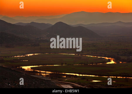 Panoramic view of Pineios (Peneus) river, crossing the Tempi valley ...