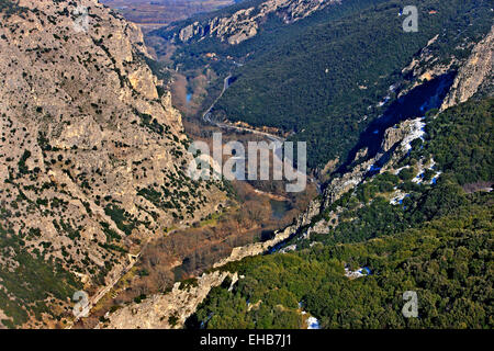 Panoramic view of Pineios (Peneus) river, crossing the Tempi valley ...