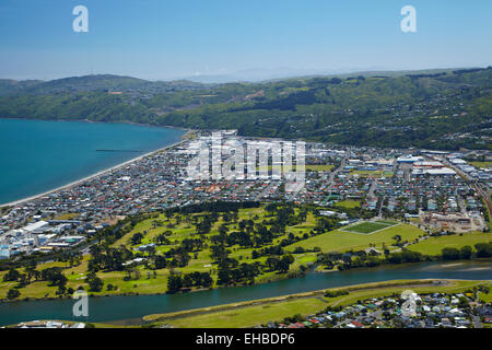 Hutt River and Petone, Wellington, North Island, New Zealand - aerial ...