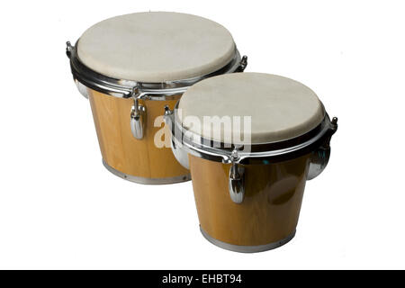 Dual bongo instrument on white background Stock Photo - Alamy