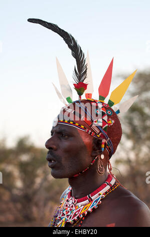 A Samburu Moran (warrior) decorated for a wedding ceremony, Archer's ...