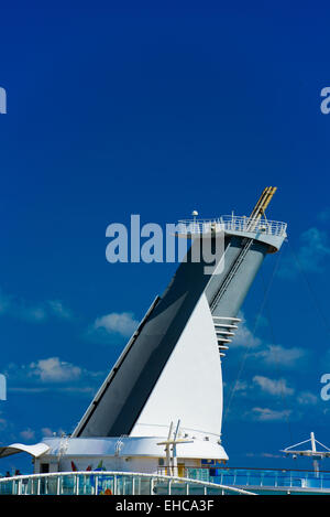 Cruise Ship deck with ship's funnels, deck lights and communications ...