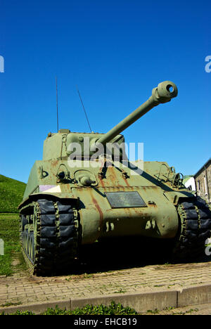 WWII Sherman tank behind stone walls of 22nd French Canadian Regiment ...