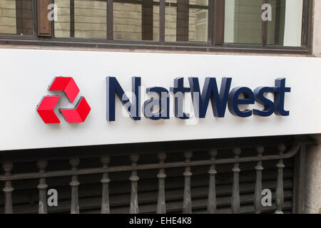 The logo outside a branch of the Natwest Bank in Harrow, UK. August ...