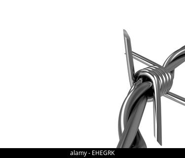 Barbed wire spike closeup, corner version isolated on white background ...