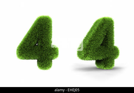 Grass font Number 4 FOUR 3D rendering illustration isolated on white ...