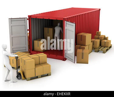 Two workers unload container, isolated on white background Stock Photo ...