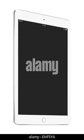 High angle view of tablet computer with ingredients on kitchen counter ...