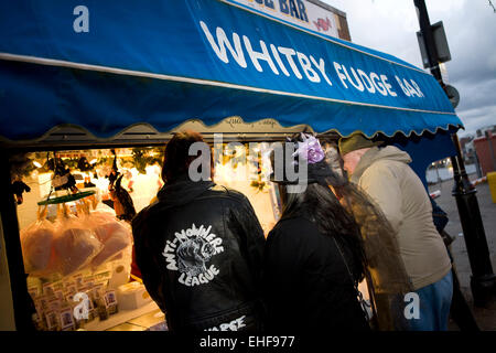 Goths buying fudge at Whitby Goth Weekender Stock Photo - Alamy