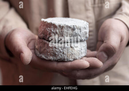 Man holding a wheel of cheese Stock Photo - Alamy
