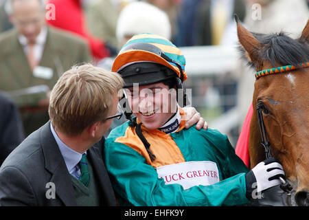 Cheltenham, UK. 12th March, 2015. Winners presentation with Trainer ...