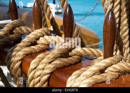 Yacht's ropes and tackles- marine rigging equipment Stock Photo - Alamy
