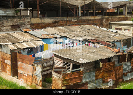 Slum with corrugated-iron huts on the outskirts, Addis Ababa, Ethiopia ...
