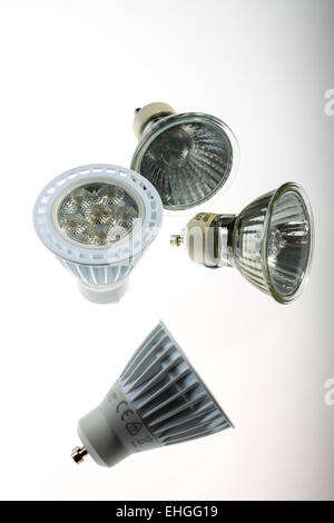 Halogen and LED spotlights could be used to illustrate the difference ...