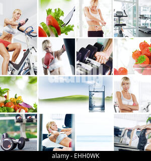 Healthy lifestyle theme collage composed of different images Stock ...