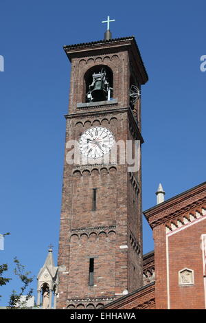 Milan church (basilica) with clock tower, belfry and dome. Known as ...
