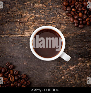 Cup of coffee on rustic wooden background. Top view. Copy space Stock ...