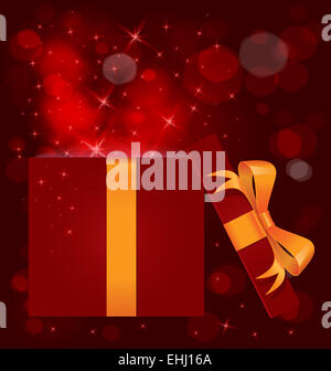 Open Gift Box with Ribbon and Magic Light Fireworks Vector Illus Stock ...