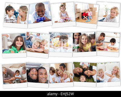 Collage of cute little children playing on white background Stock Photo ...