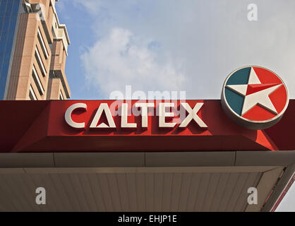 Caltex fuel pumps at a gas station, garage forecourt in Northland ...