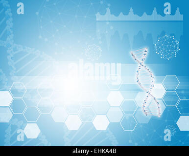 Human DNA. Background with hexagon, wire-frame and information board ...